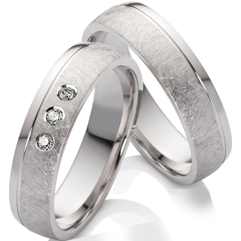 Partnerringe 925 Silber mit 3 Diamanten und Lasergravur 3B43